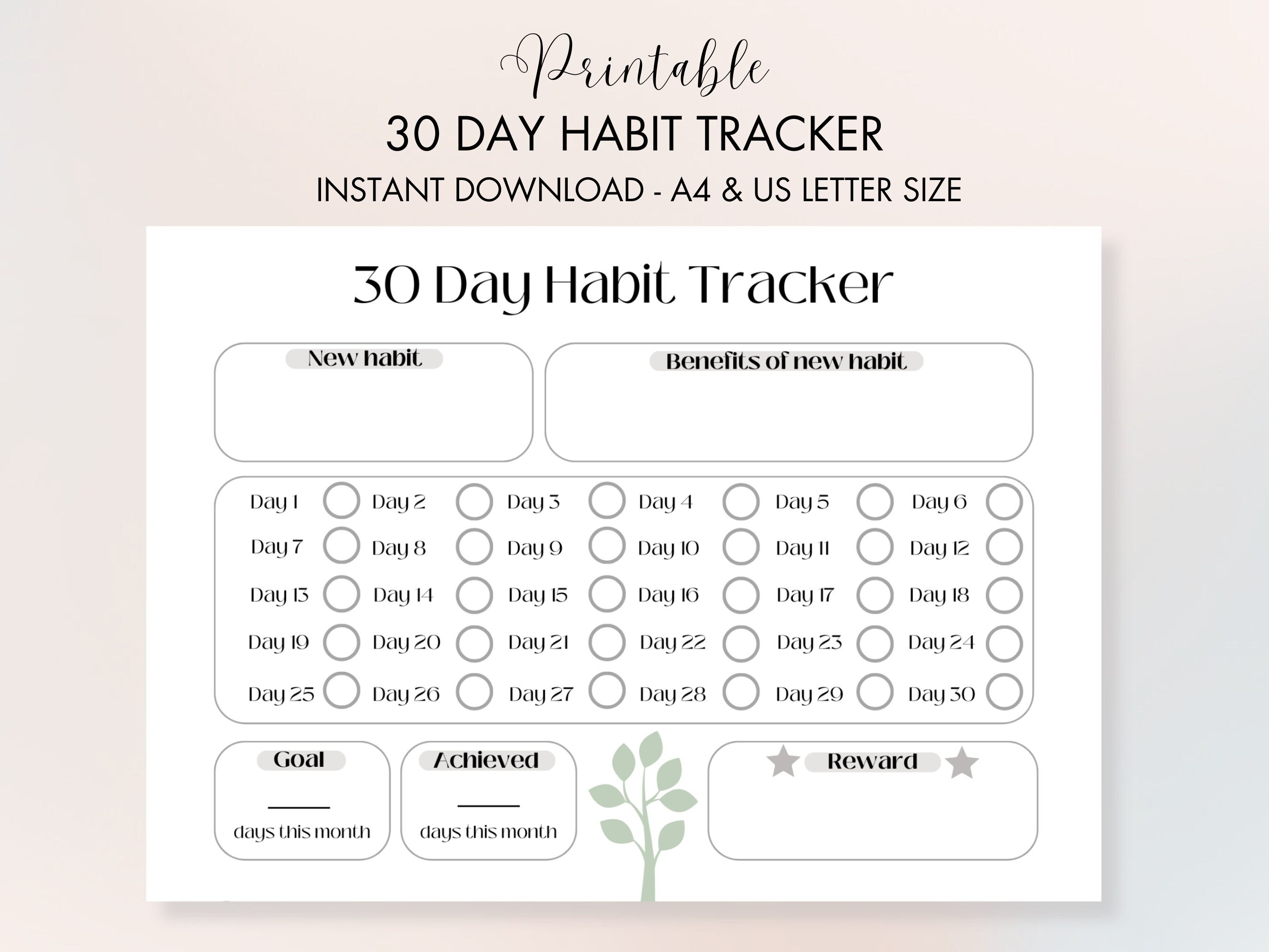 30 Day Habit Tracker Printable, Minimalist Daily Habit Tracker PDF ...