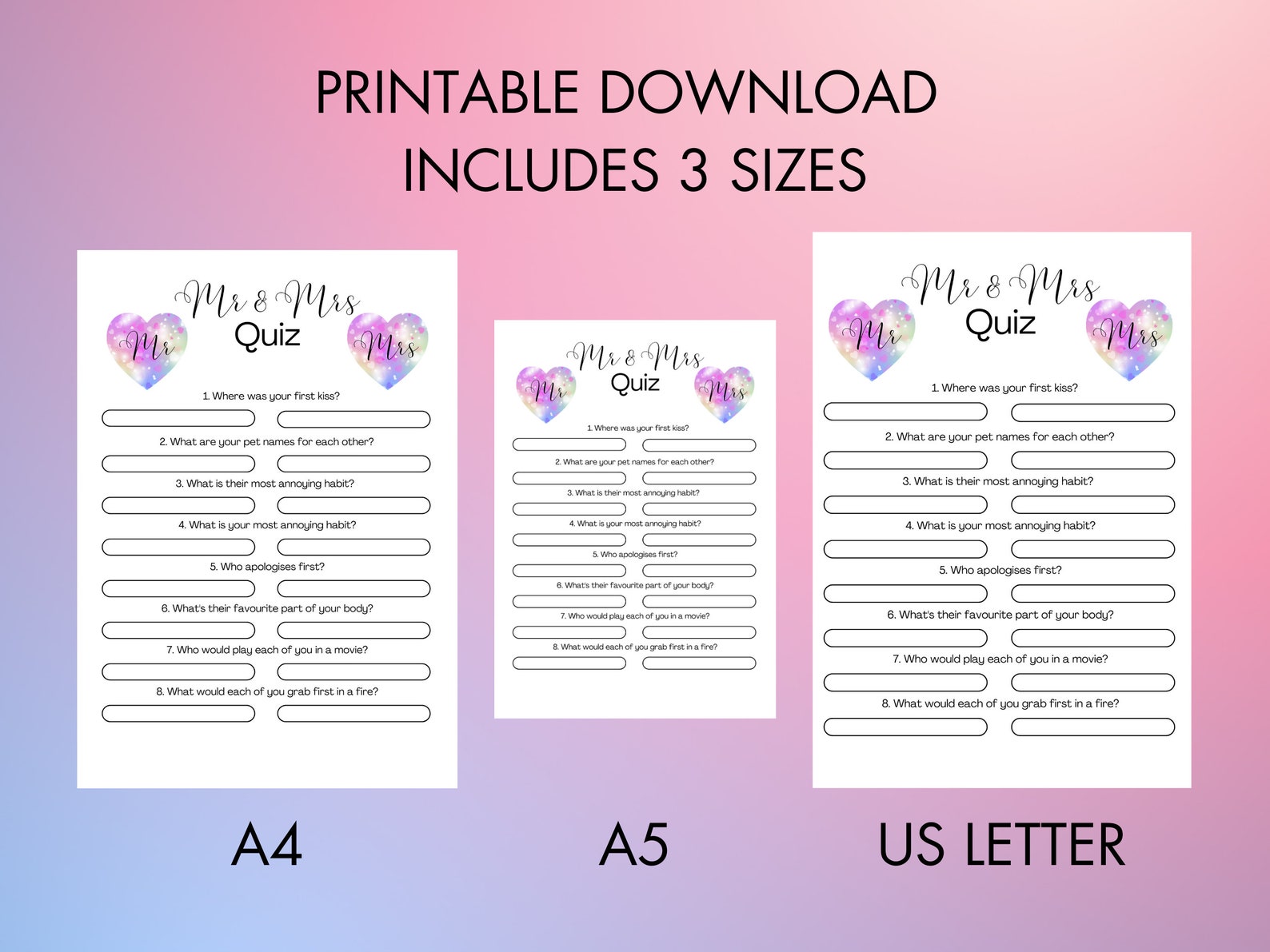 Mr & Mrs Quiz, Digital Hen Party Game, Mr and Mrs Game Printable ...