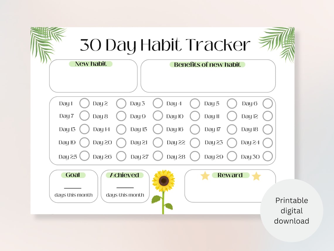 30 Day Habit Tracker Printable, Daily Habit Tracker PDF, Everyday Habit ...