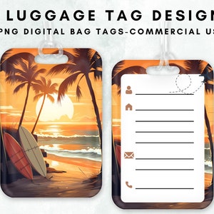 Summer Beach Luggage Tag Clipart Bag Tag Sublimation Design Template ...