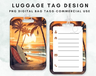 Summer Beach Luggage Tag Clipart Bag Tag Sublimation Design Template ...