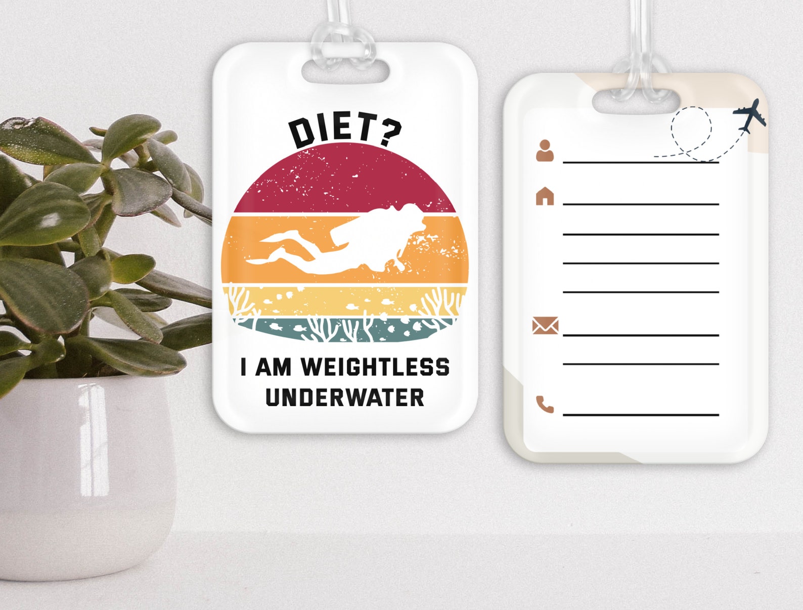 Funny Diving Luggage Tag Clipart Bag Tag Sublimation Design Template ...