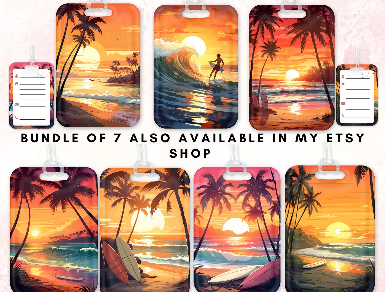 Summer Beach Luggage Tag Clipart Bag Tag Sublimation Design Template ...