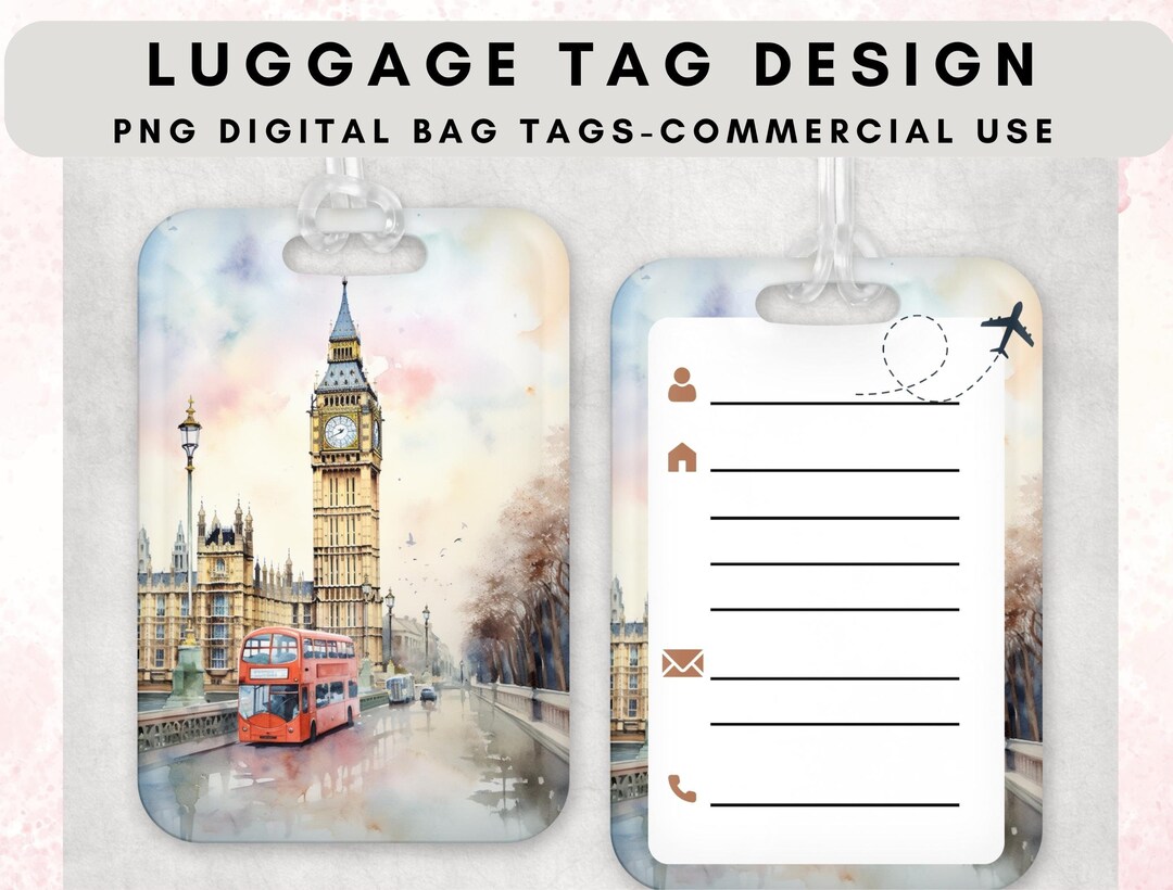 Watercolour London Luggage Tag Template Big Ben Luggage Tag Sublimation ...