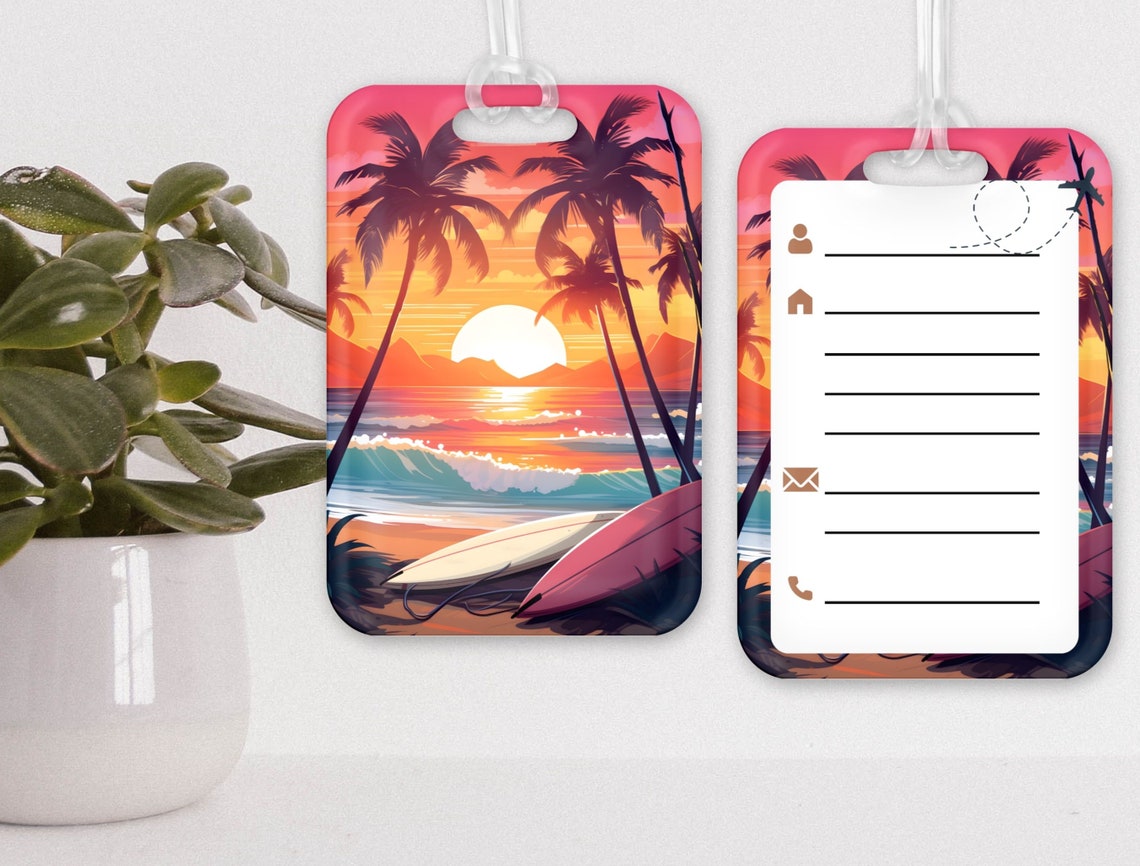 Summer Beach Luggage Tag Clipart Bag Tag Sublimation Design Bundle of 7 ...