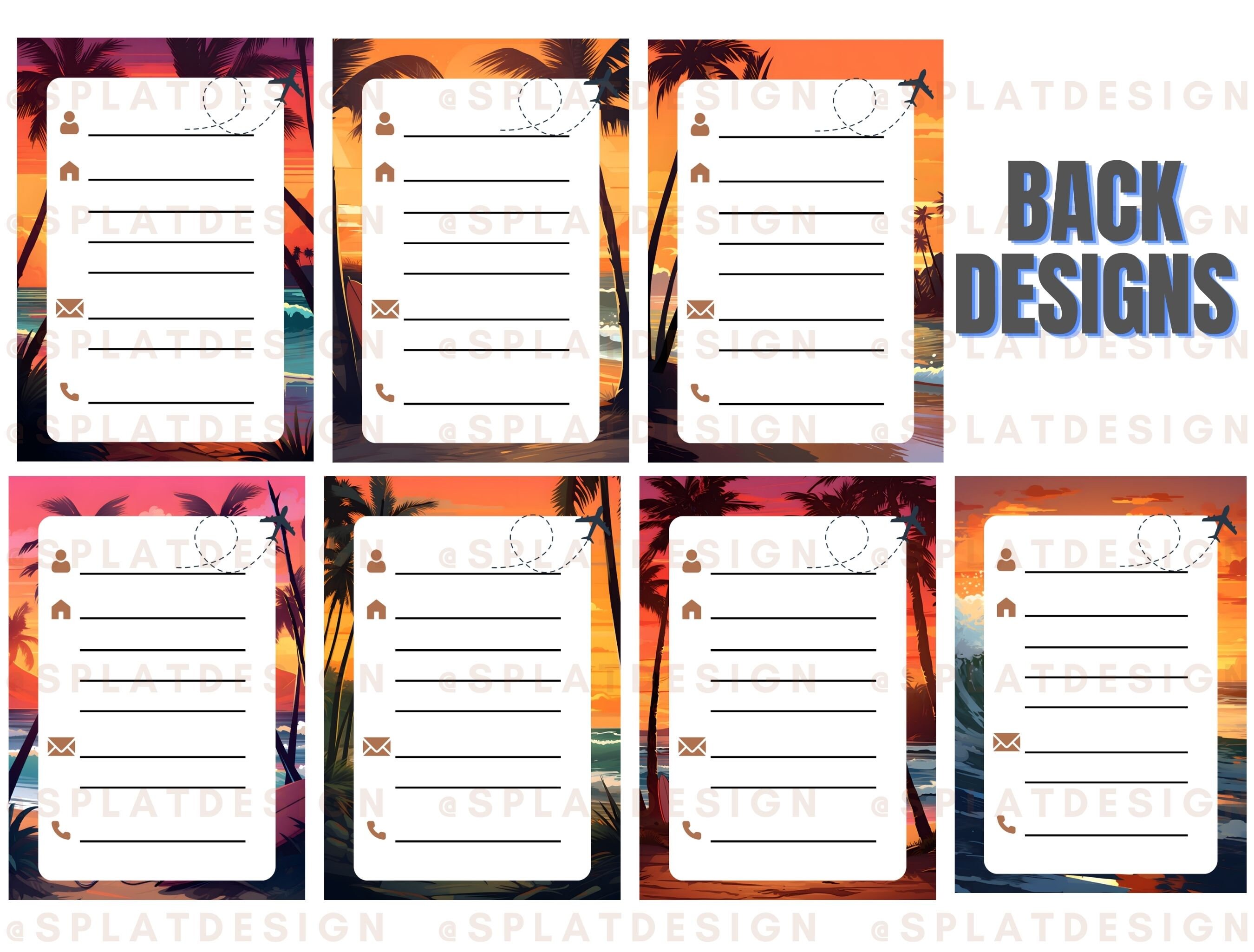 Summer Beach Luggage Tag Clipart Bag Tag Sublimation Design Bundle of 7 ...