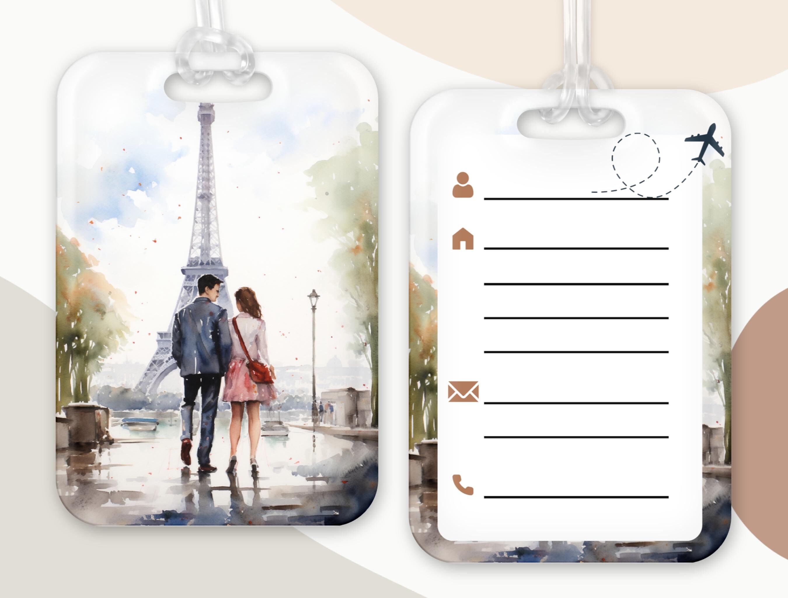 Watercolor Eiffel Tower Paris Luggage Tag Printable Template, Couple ...