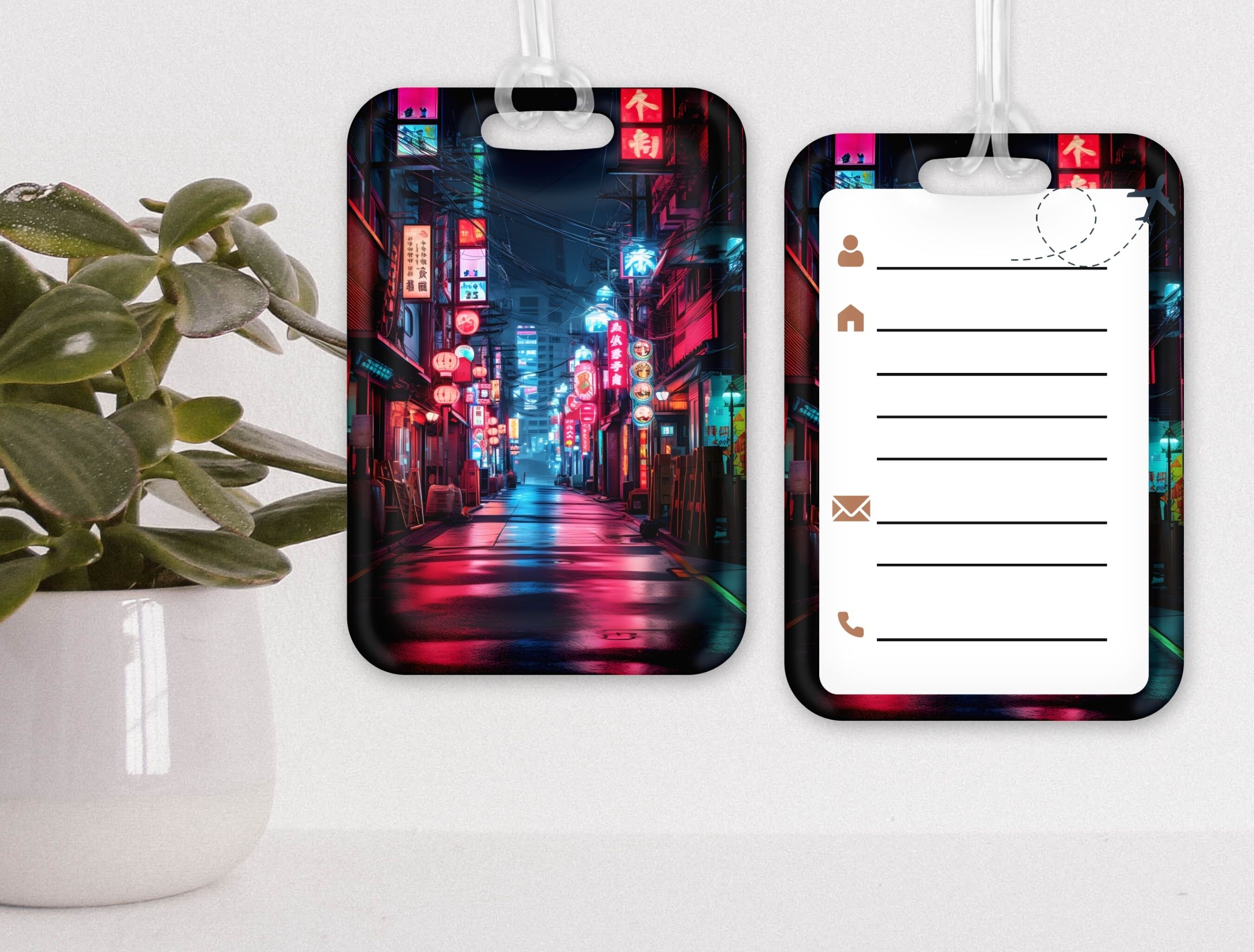 Neon Lights Anime Japanese City Luggage Tag Clipart Bag Tag Sublimation ...
