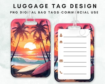 Summer Beach Luggage Tag Clipart Bag Tag Sublimation Design Template ...