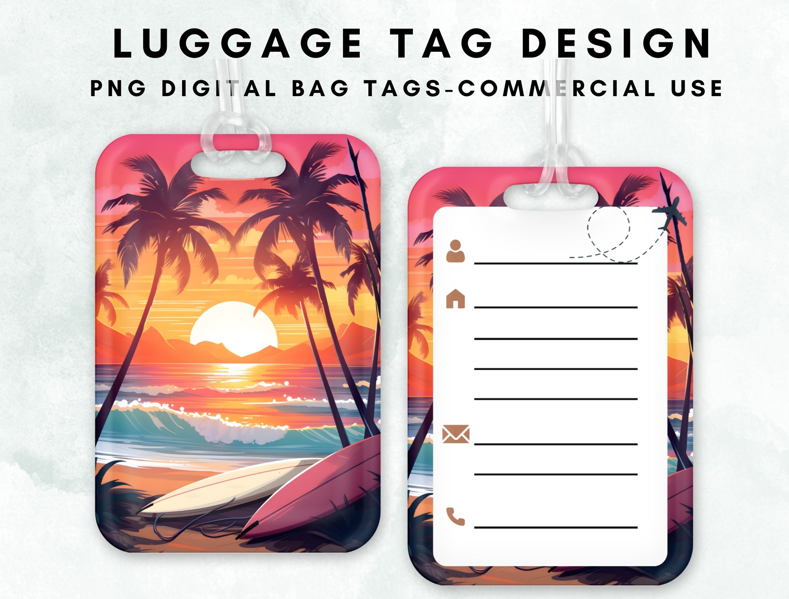 Summer Beach Luggage Tag Clipart Bag Tag Sublimation Design Template ...