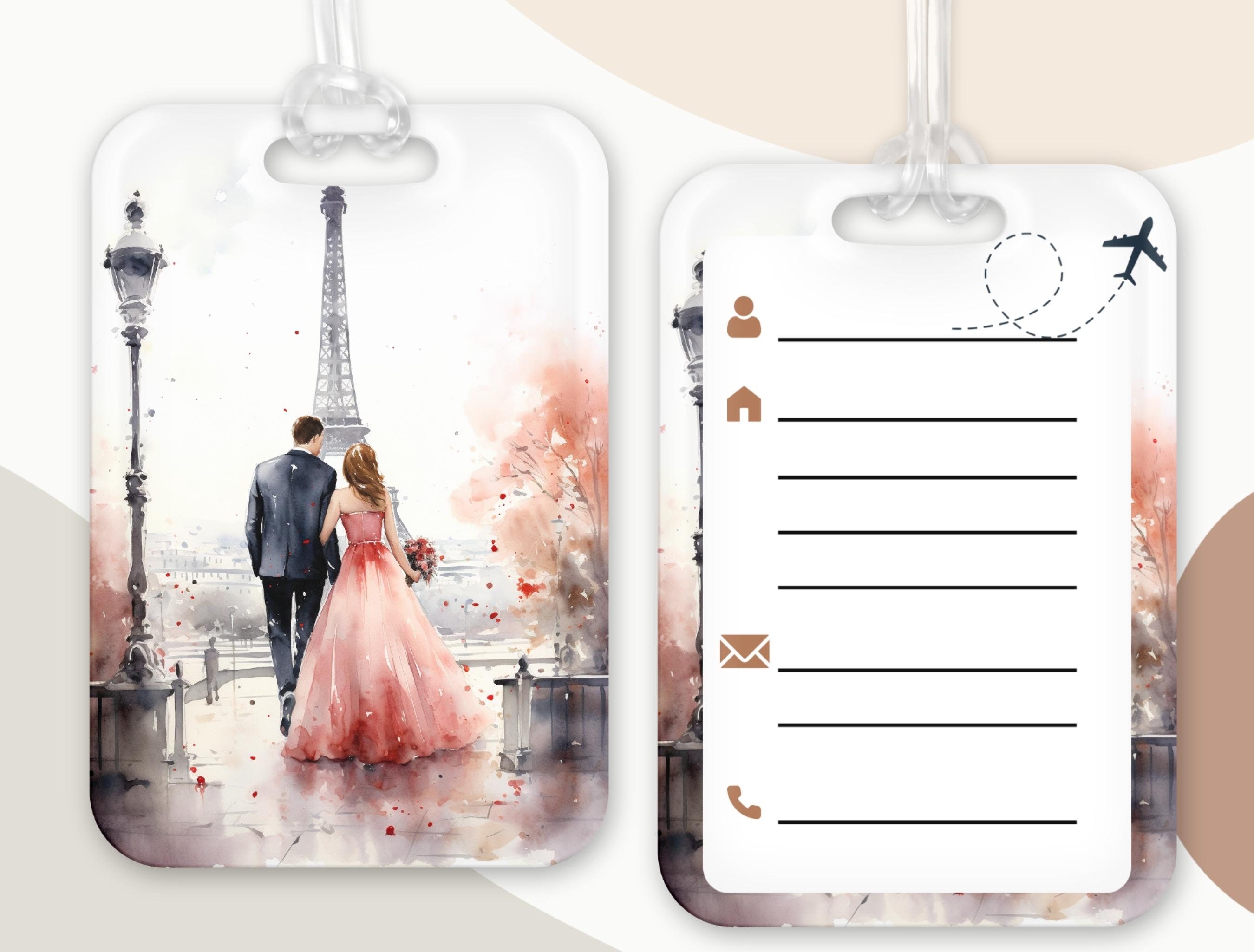 Watercolor Paris Couple Luggage Tag Sublimation Design, Watercolor ...