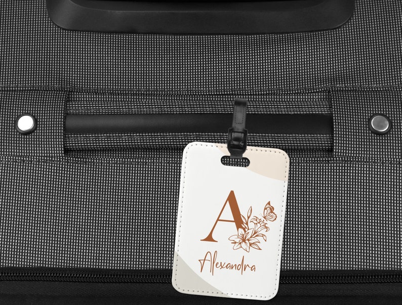 Personalized PU Leather Flowers and Butterfly Alphabet Name Luggage Tag ...