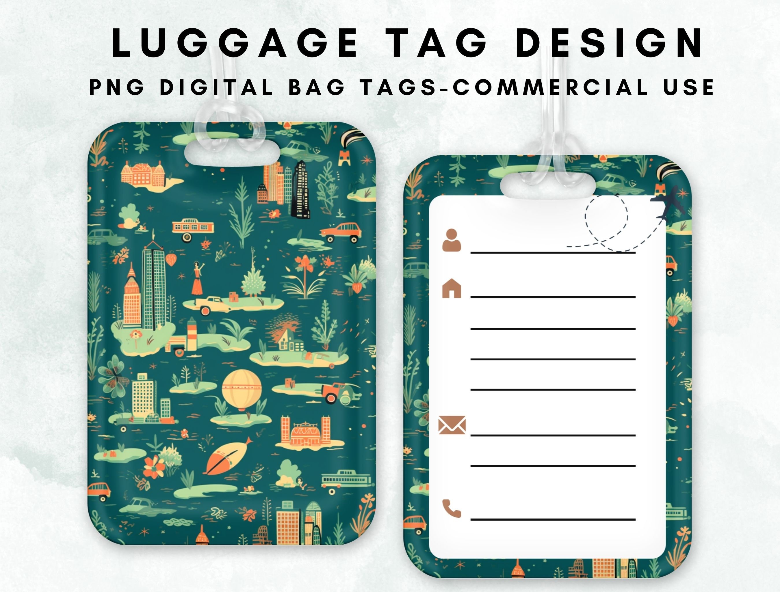 Travel Pattern Luggage Tag Clipart Bag Tag Sublimation Design Template ...
