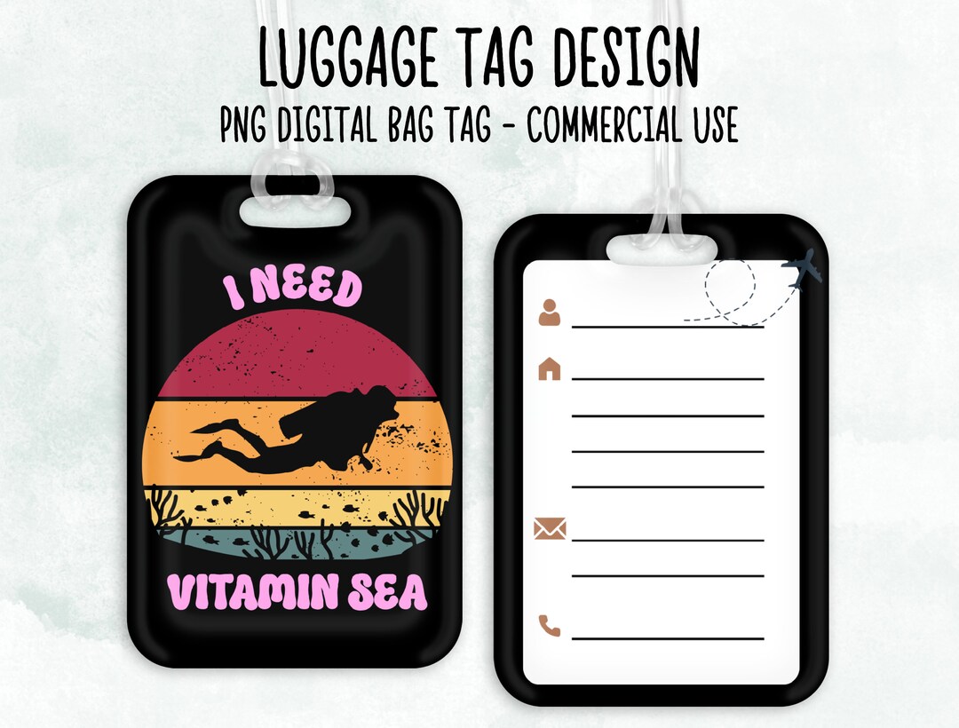Funny Diving Pun Luggage Tag Clipart Bag Tag Sublimation Design ...