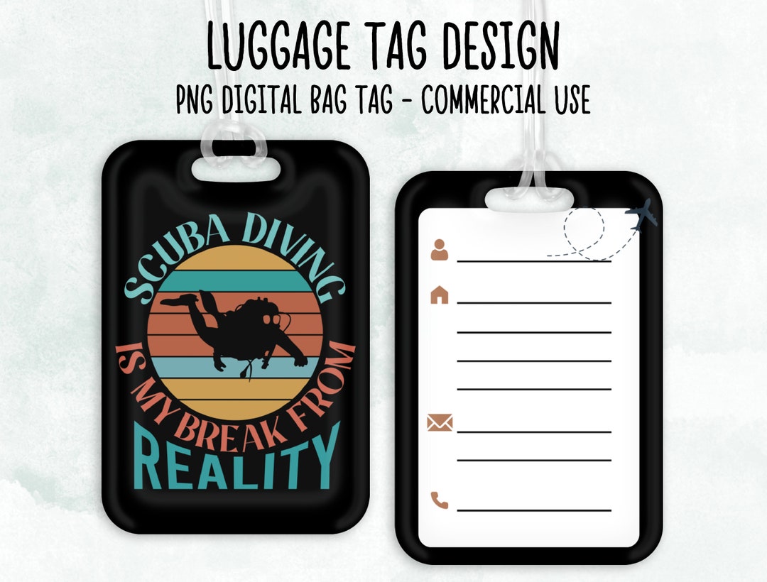 Funny Diver Luggage Tag Clipart Bag Tag Sublimation Design Template ...