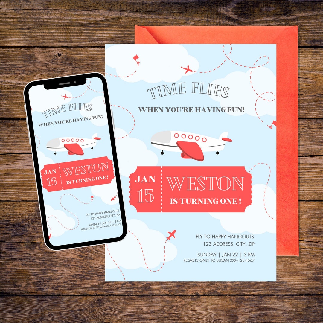 Time Flies 1st Birthday Party Invitation and E-vite - Etsy