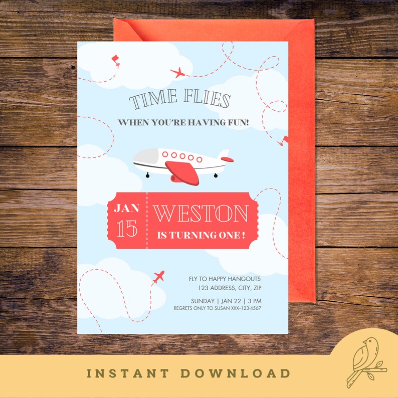 Time Flies 1st Birthday Party Invitation - Etsy