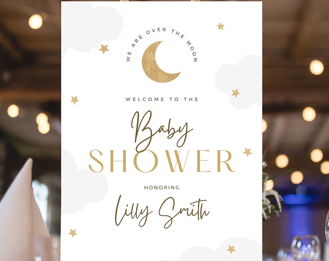 Over the Moon Baby Shower Welcome Sign - Etsy