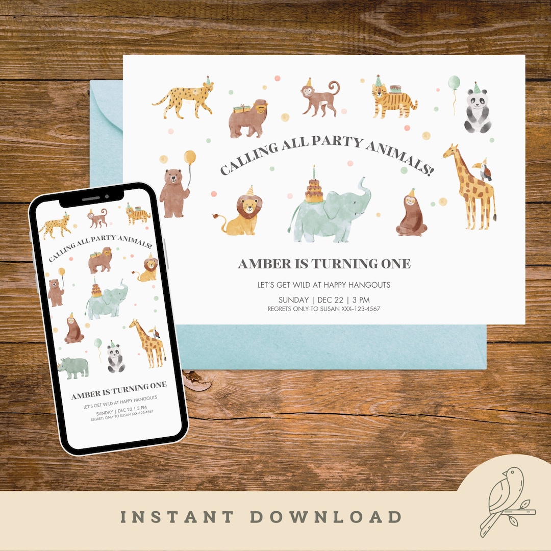 Party Animals Birthday Invitation and E-vite - Etsy