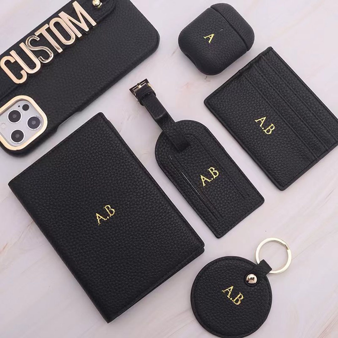 Custom Gold Name Pebble Leather Fashion Bag and Accessories Set ID Card ...