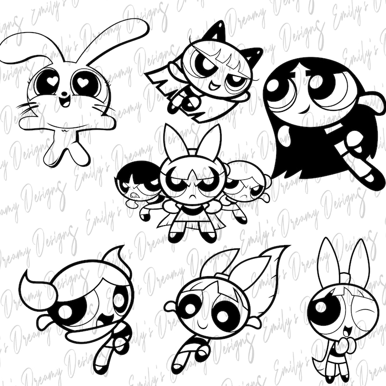 Powerpuff Girls Outline Clipart SVG PNG Bundle Powerpuff Girls - Etsy