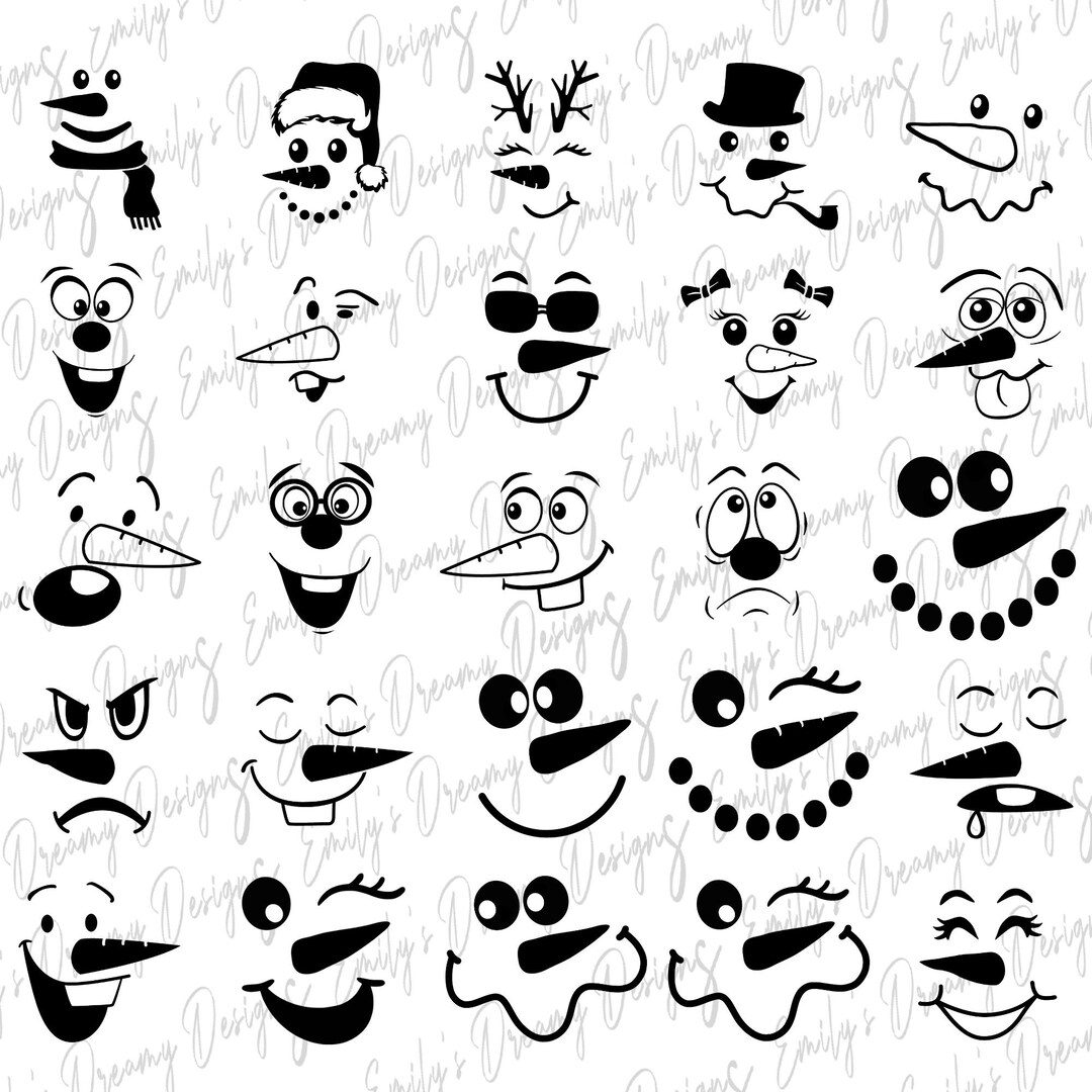 Snowman Faces Svg Png Black and White Snowman Clipart Christmas Svg Png ...