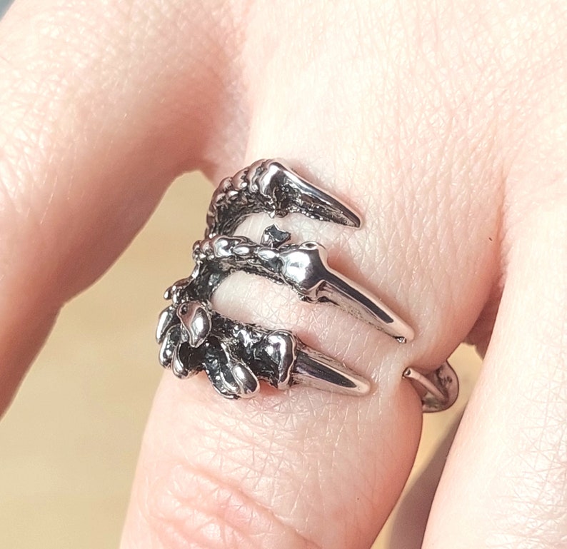 Dragon Claw Ring Goth Dragon Jewellery Titanium Steel Statement Rings Adjustable Open Strap ...