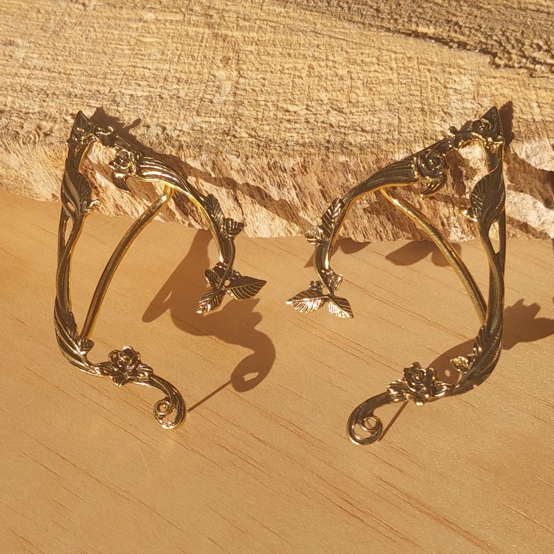 Golden Elven Ear Cuffs – Adjustable Left & Right Fairy Ear Jewelry for ...
