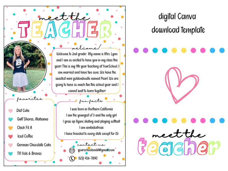 EDITABLE: Colorful Meet the Teacher Canva Template (instant Download ...