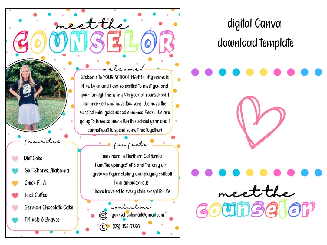 EDITABLE: Colorful Meet the Counselor Canva Template (instant Download ...