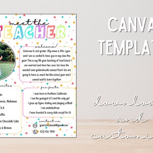 EDITABLE: Colorful Meet the Teacher Canva Template (instant Download ...