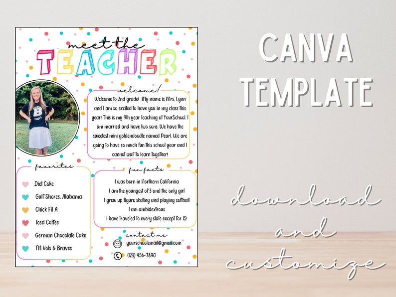 EDITABLE: Colorful Meet the Teacher Canva Template (instant Download ...