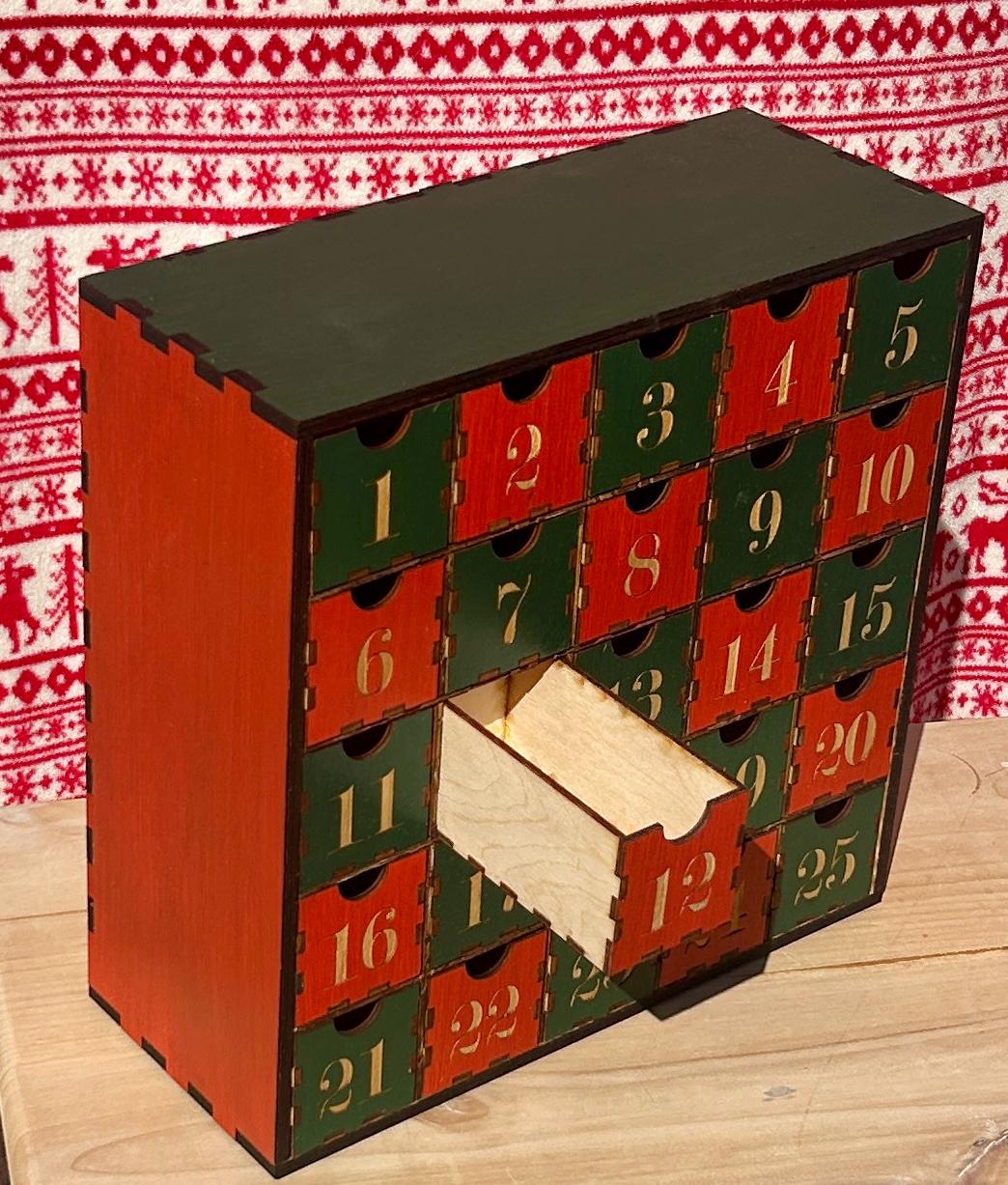 Christmas Countdown Calendar With Deep Drawers and Backside Graphic >