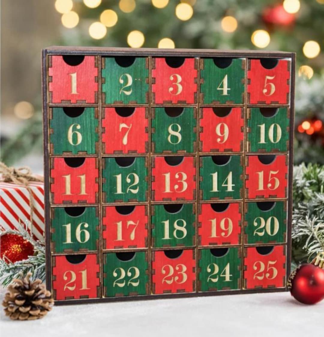 Christmas Countdown Calendar With Deep Drawers and Backside Graphic >