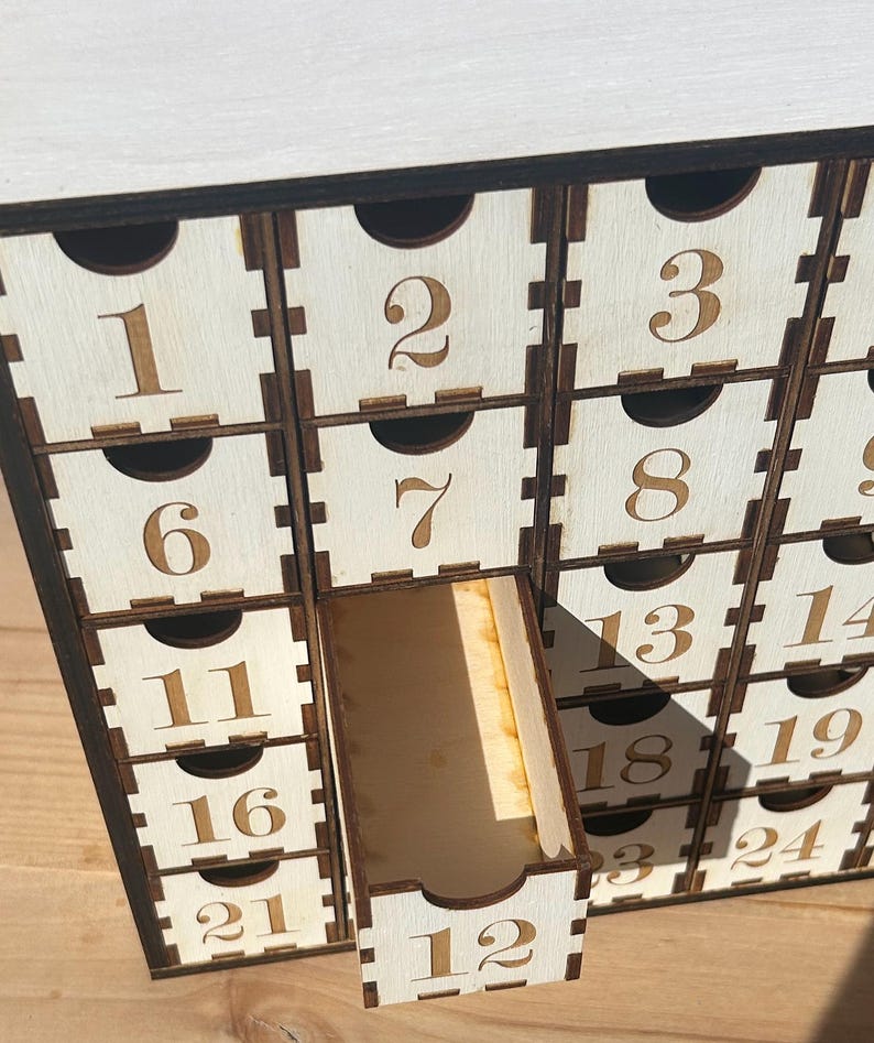Christmas Countdown Calendar With Deep Drawers and Backside Graphic >