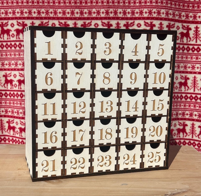 Christmas Countdown Calendar With Deep Drawers and Backside Graphic >