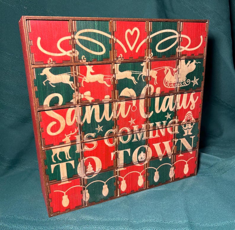 Christmas Countdown Calendar With Deep Drawers and Backside Graphic >
