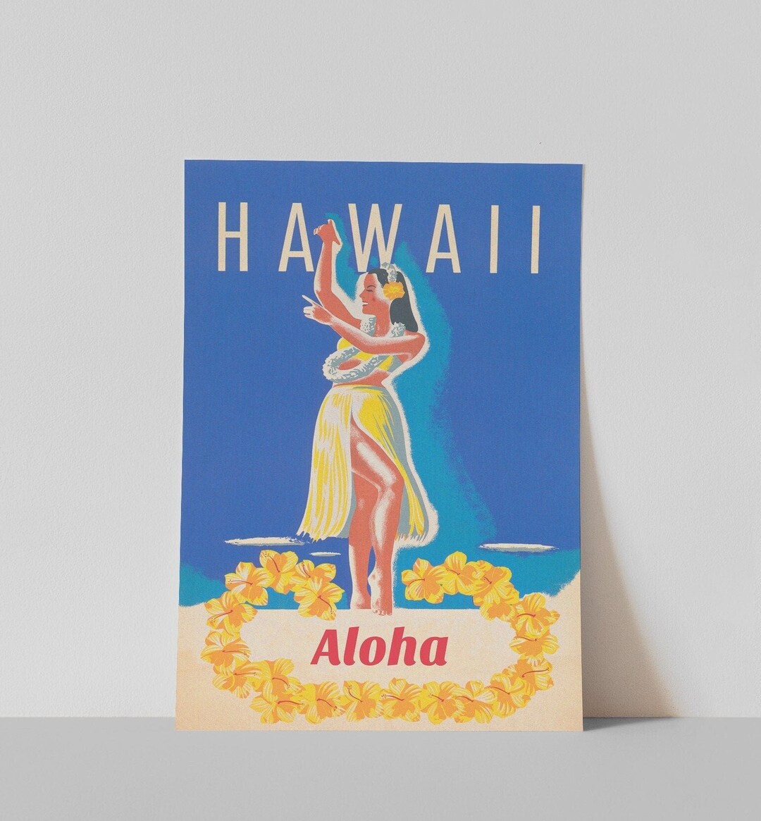 Hawaii Wall Art Hula Girl Print Vintage Wall Art Beach Wall - Etsy