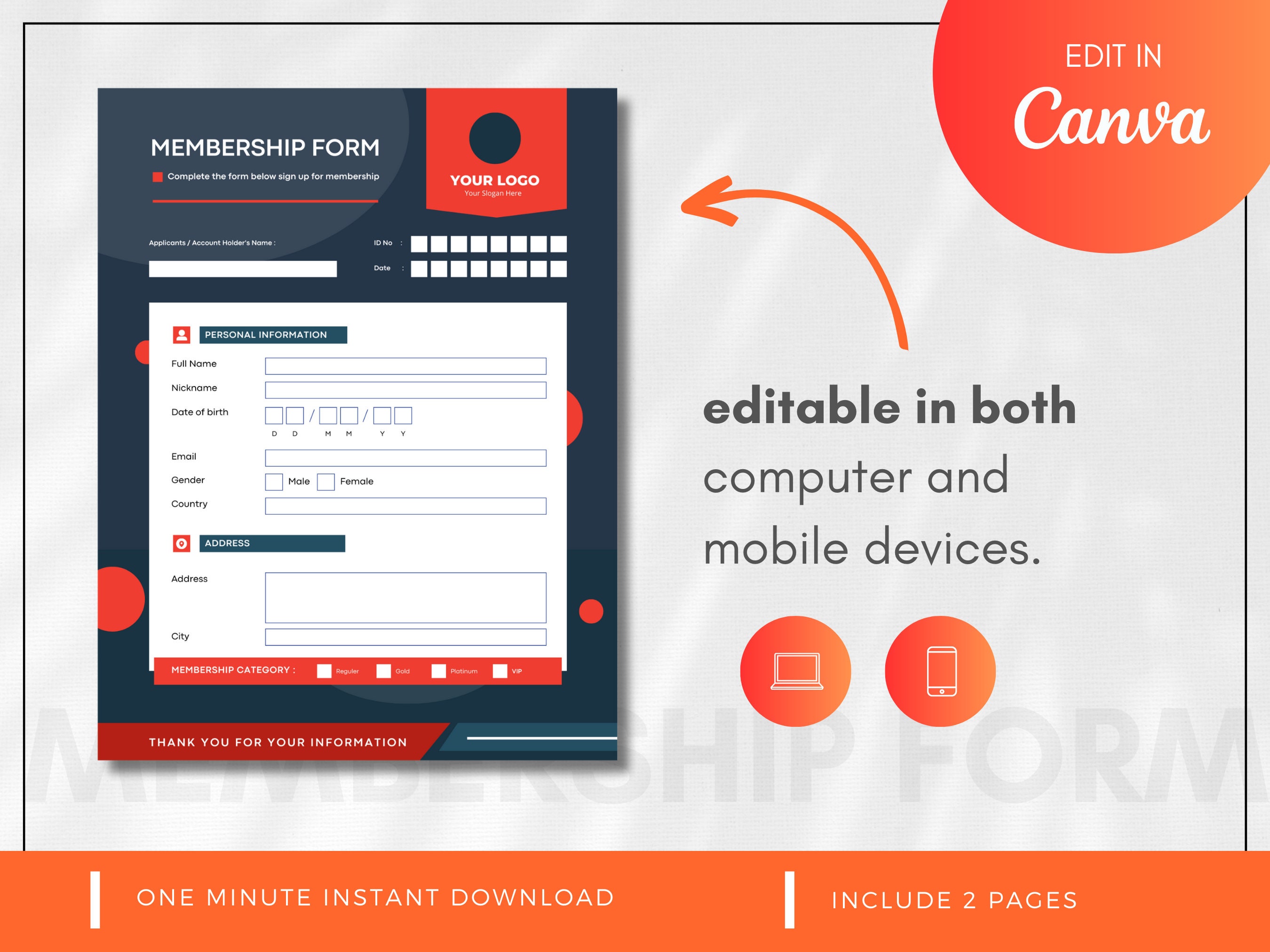 Membership Form Editable Canva Template, Membership Digital Form, Canva ...