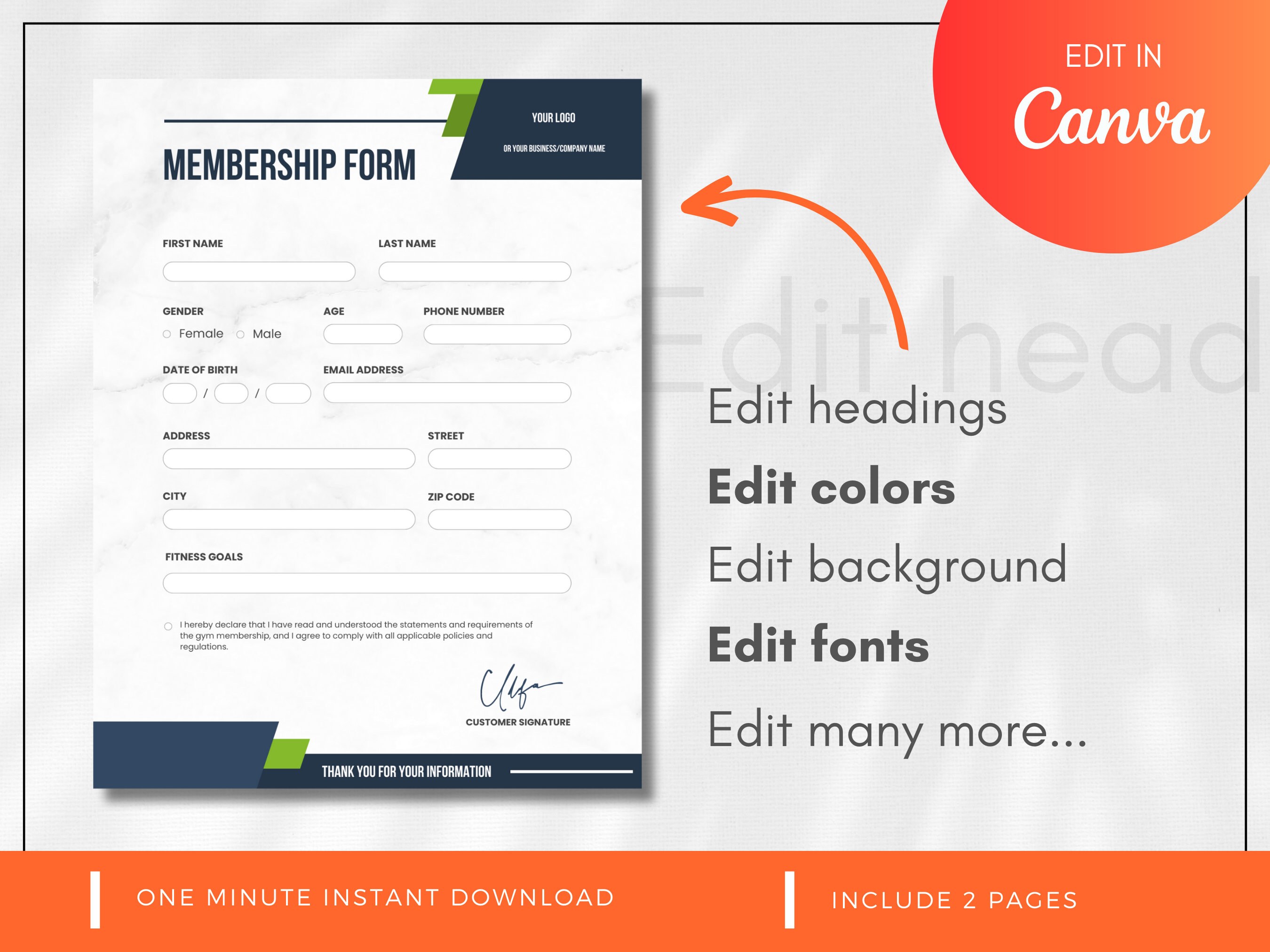 Membership Form Editable Canva Template, Membership Digital Form, Canva ...