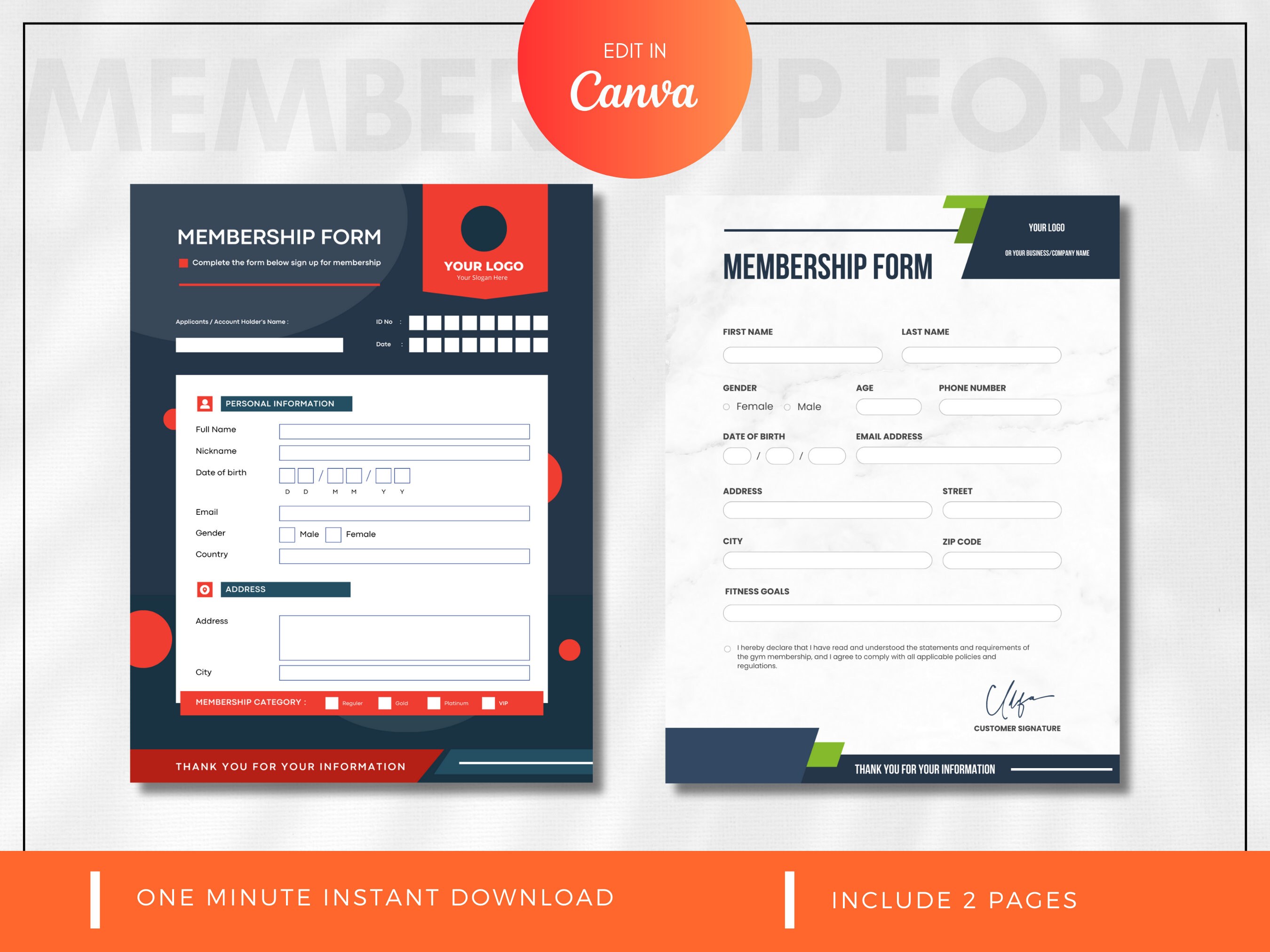 Membership Form Editable Canva Template, Membership Digital Form, Canva ...