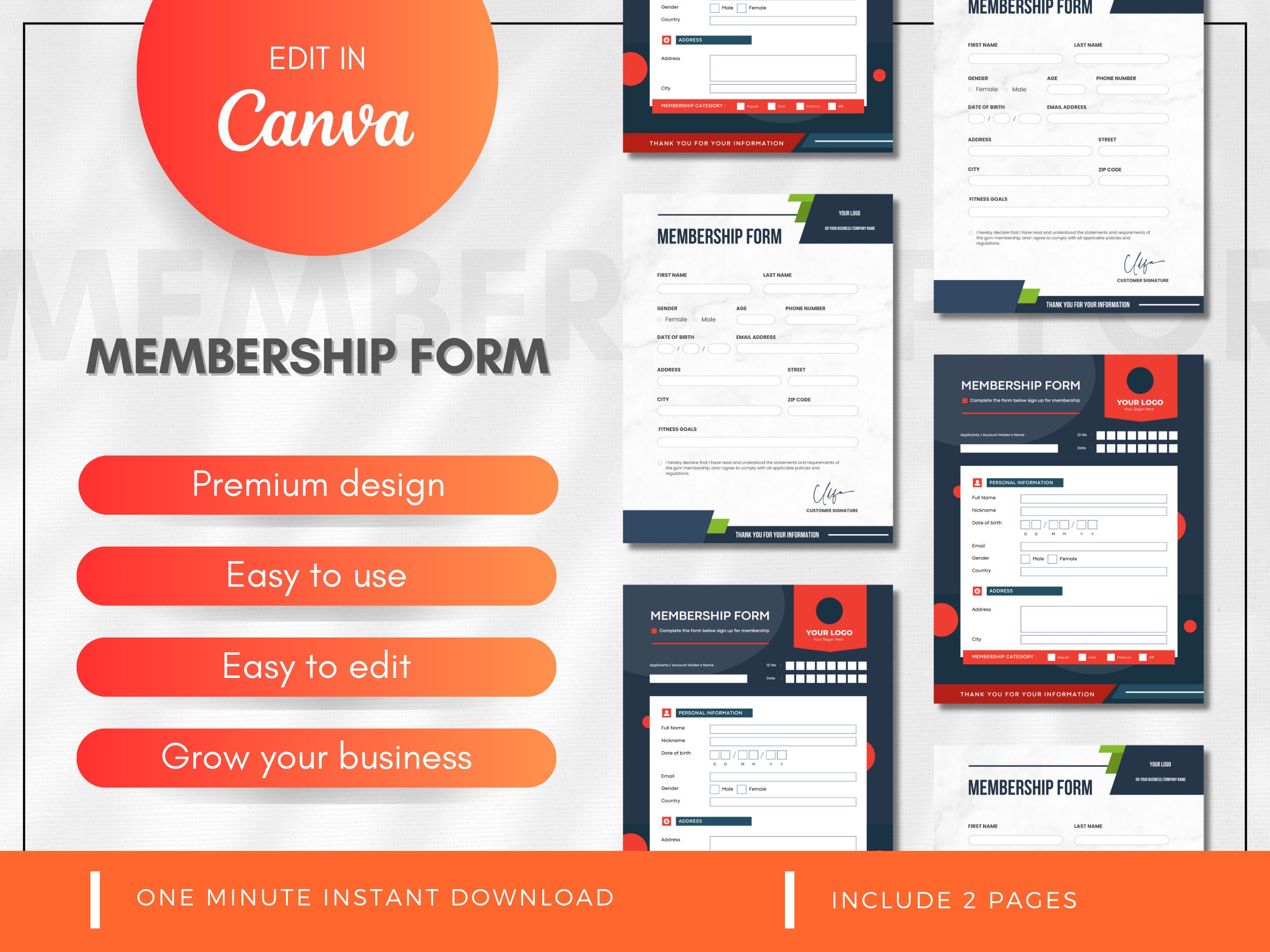 Membership Form Editable Canva Template, Membership Digital Form, Canva ...