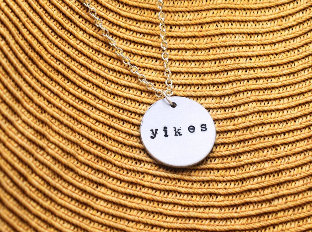 Hand-stamped “yikes” Pendant Necklace on Silver Chain • Fun Handmade ...