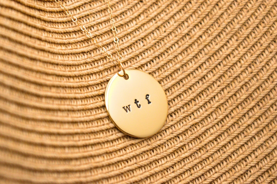 Hand-stamped “wtf” Gold Pendant Necklace • Fun Handmade Gift for Best ...