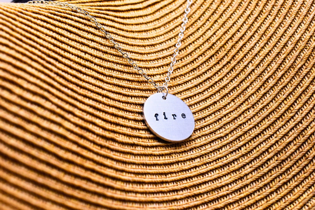 Hand-stamped “fire” Pendant Necklace on Silver Chain • Fun Handmade ...