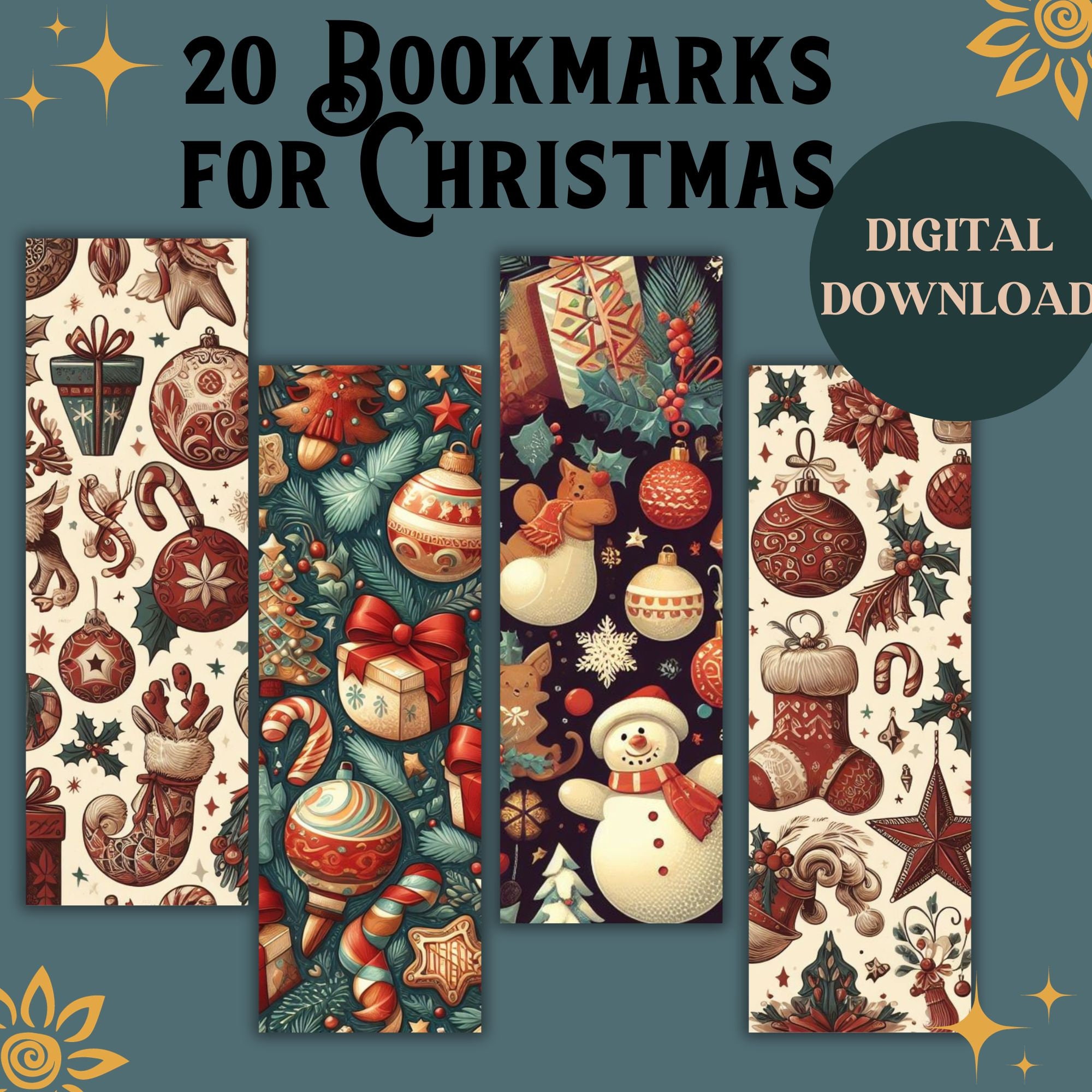 Printable Bookmarks for Christmas, 20 Bookmarks for the Season, A Gift ...