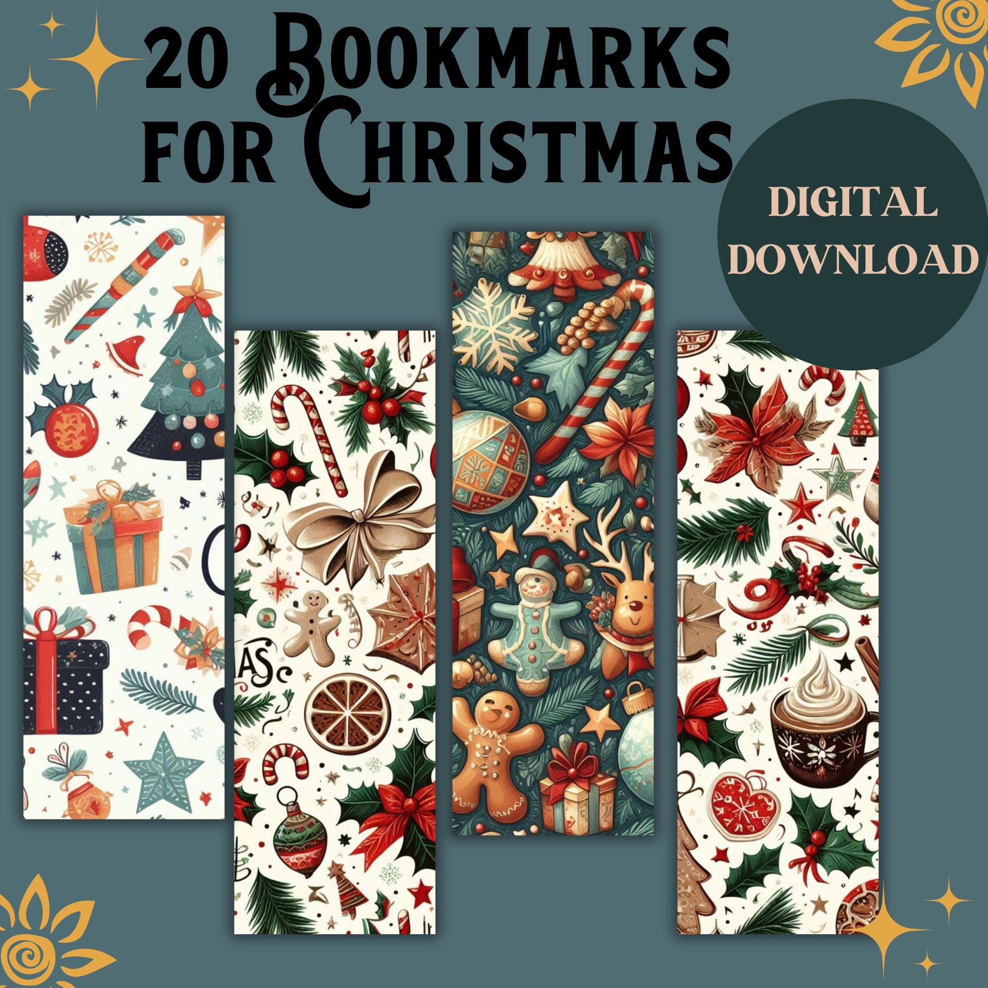 Printable Bookmarks for Christmas, 20 Bookmarks for the Season, A Gift ...