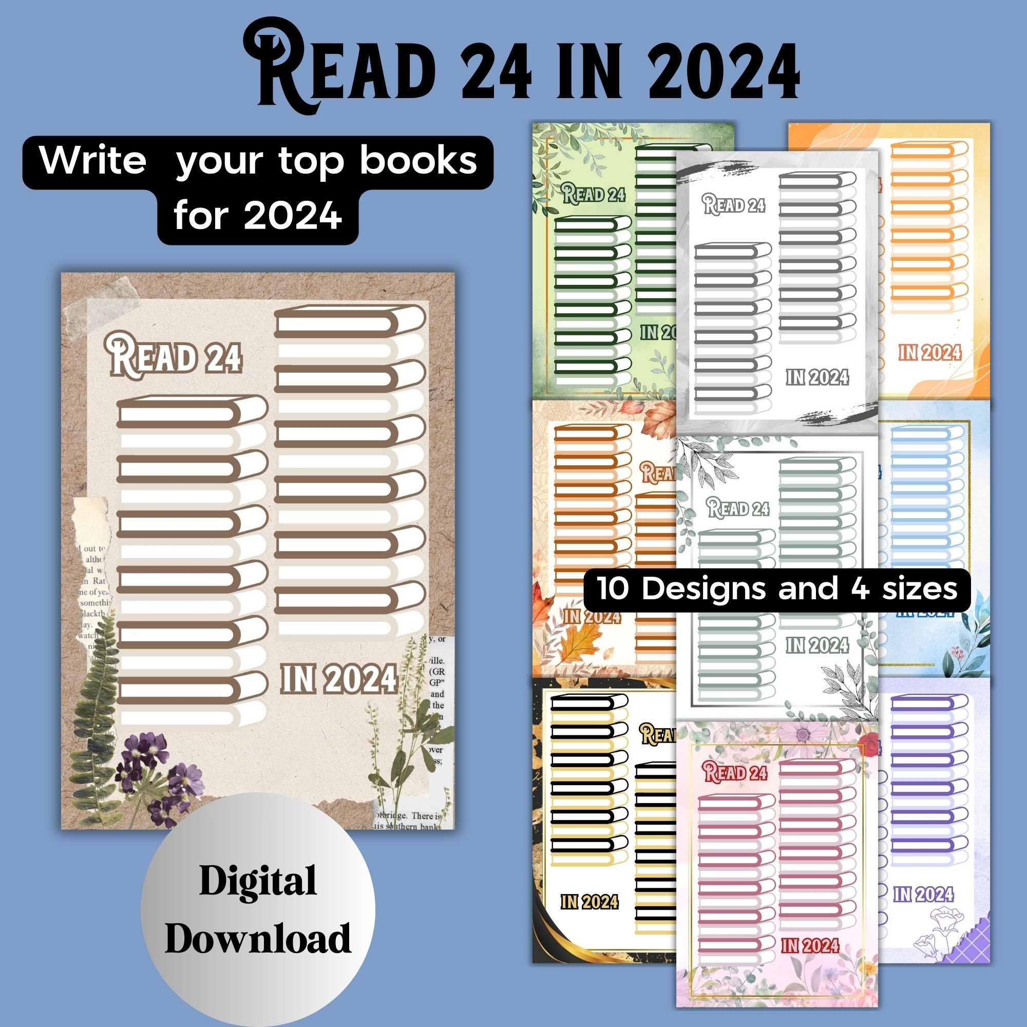 Read 24 Books in 2024 Challenge, 2024 Reading Tracker Colorful Designs ...