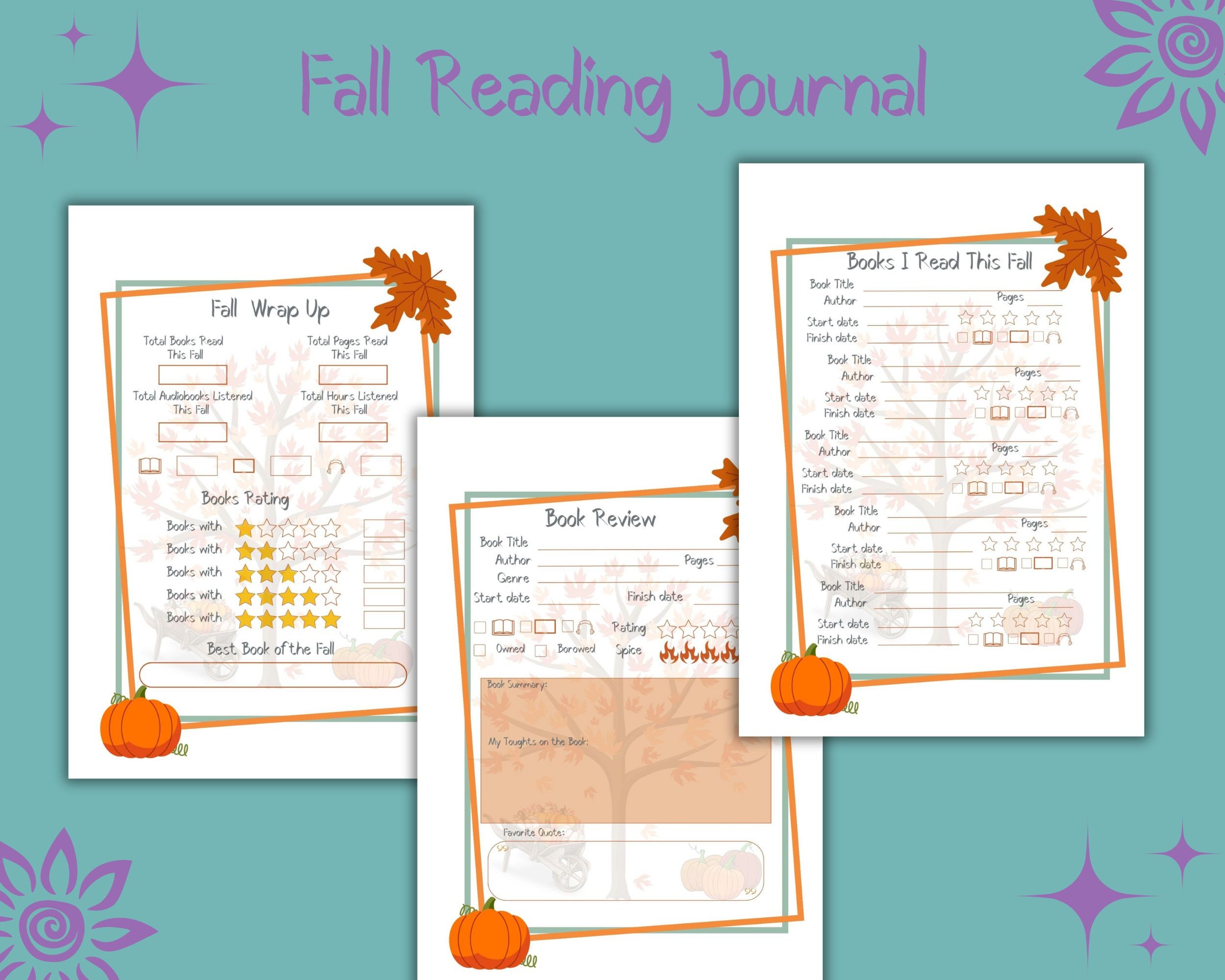 Fall Reading Journal Printable for Bookworm Gift for Fall Reading List ...