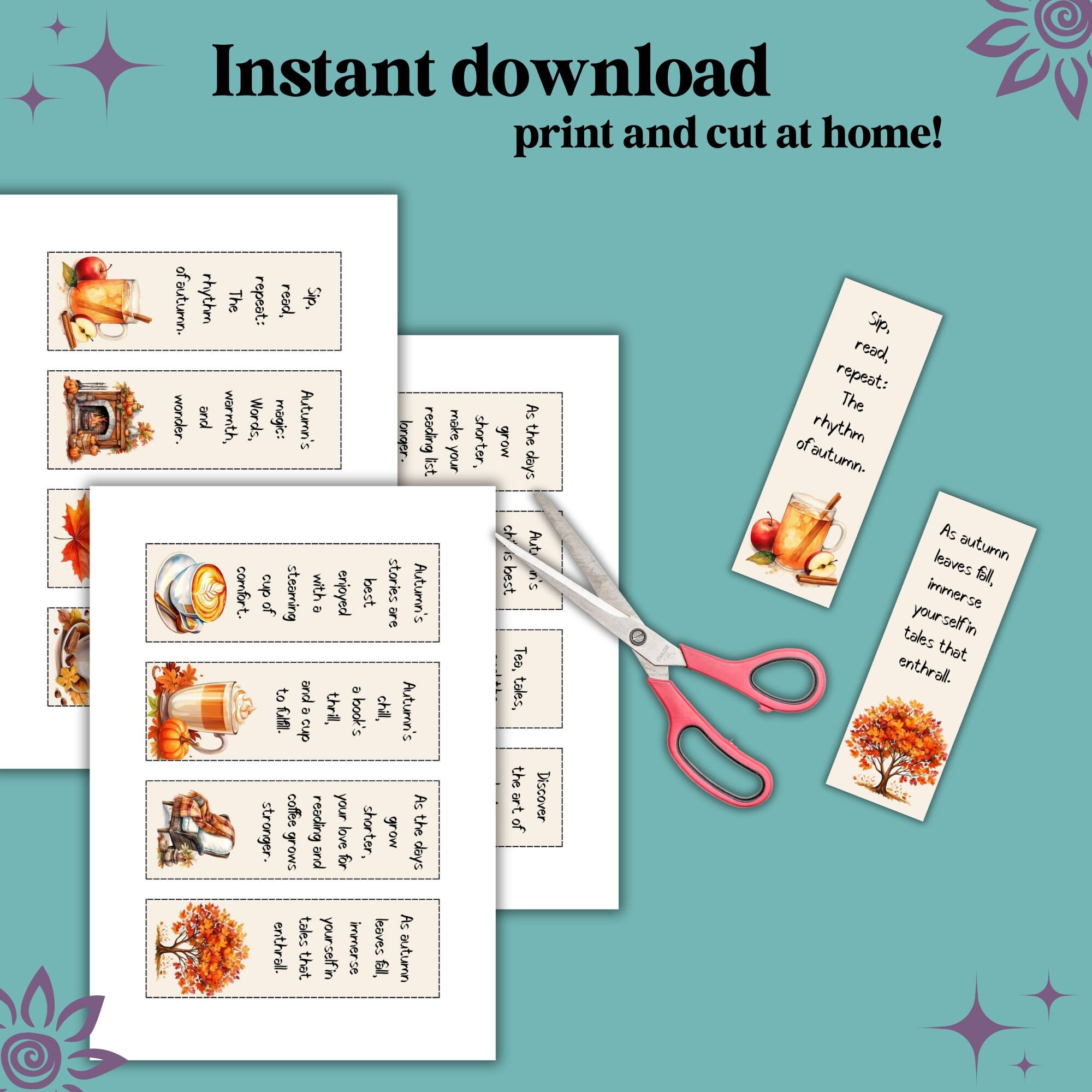 Set of 12 Printable Autumn Bookmarks for Book Lover Gift - Etsy